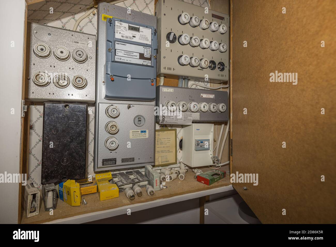Close up view of old retro switchboard equipped with old fashioned ...