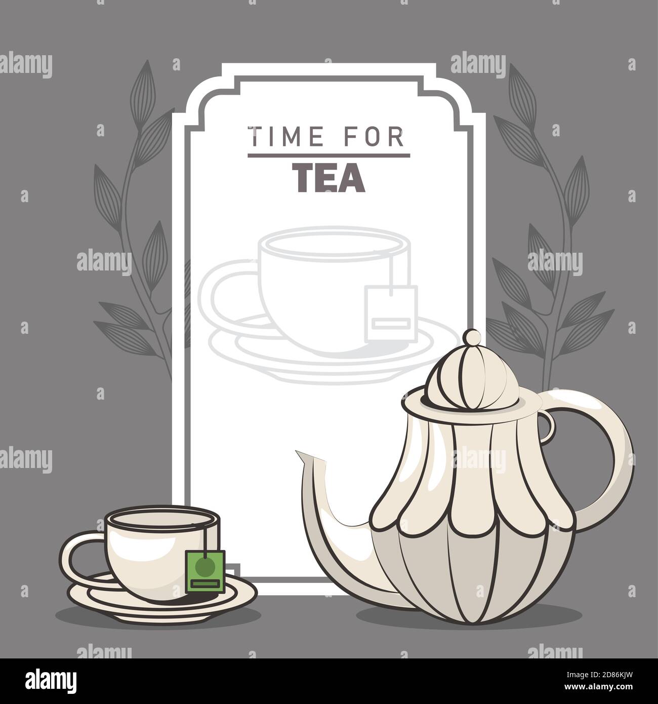 time for tea lettering poster with teapot and cup vector illustration ...