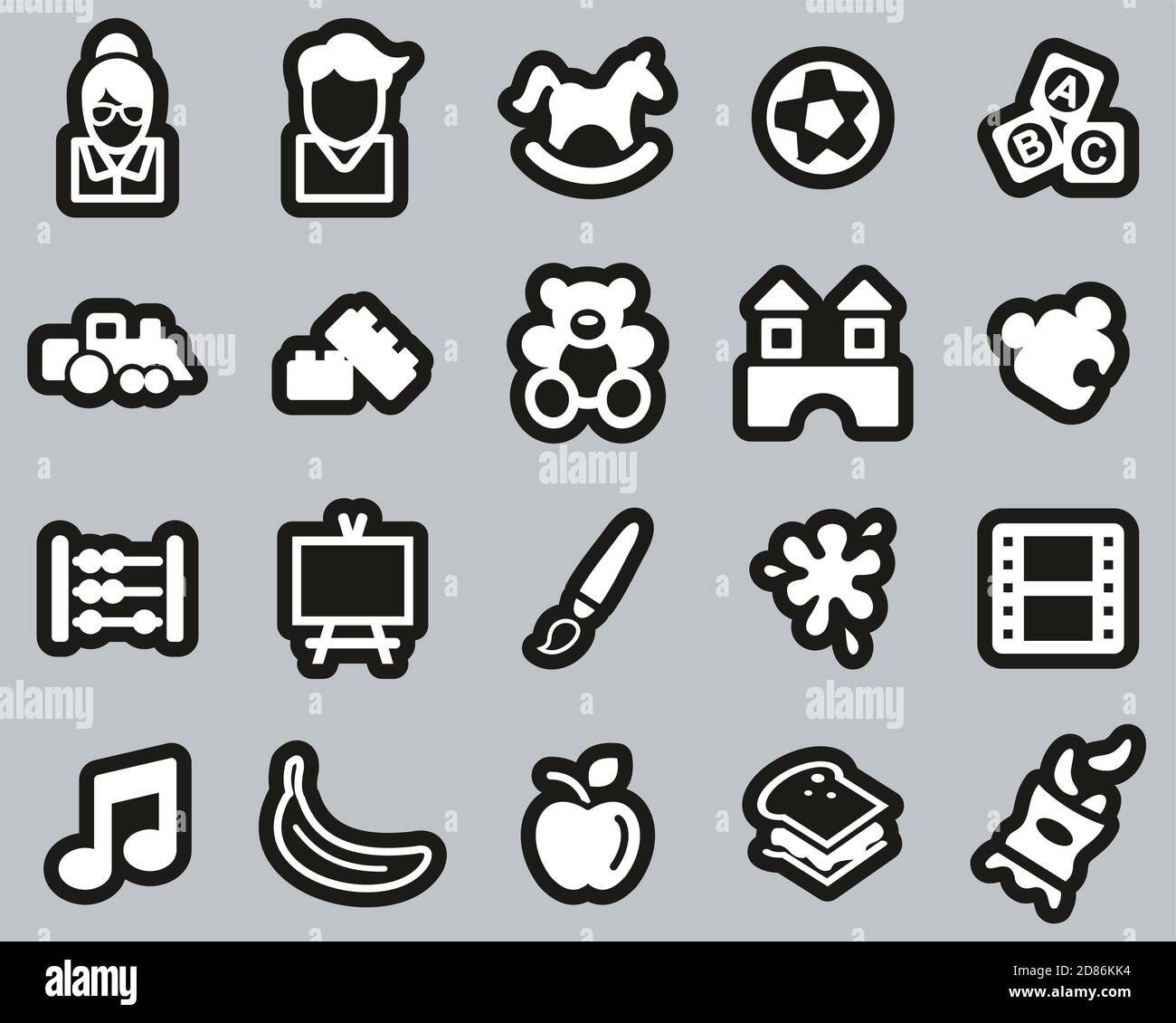 Kindergarten Or Day Care Icons White On Black Sticker Set Big Stock ...
