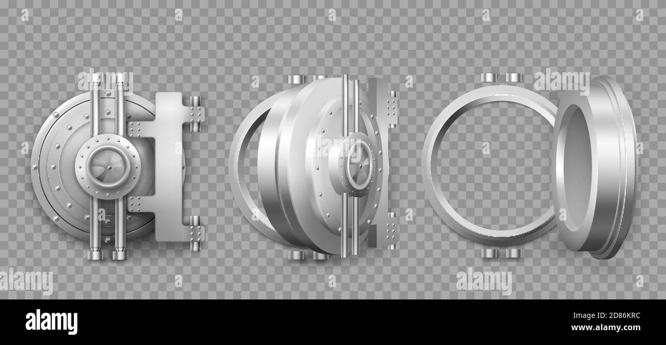 Bank safe vault door opening motion sequence animation. Metal steel ...