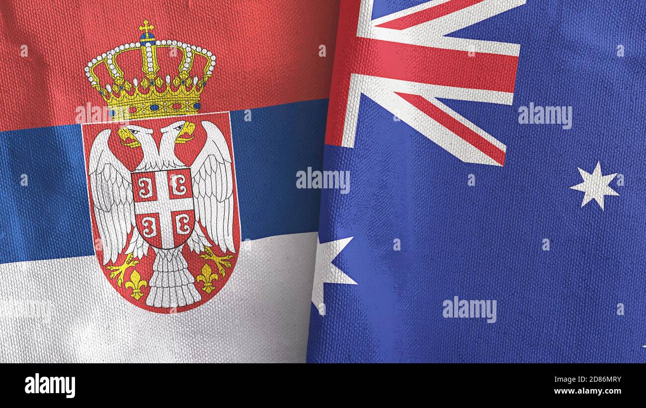 Australia and Serbia two flags textile cloth 3D rendering Stock Photo ...