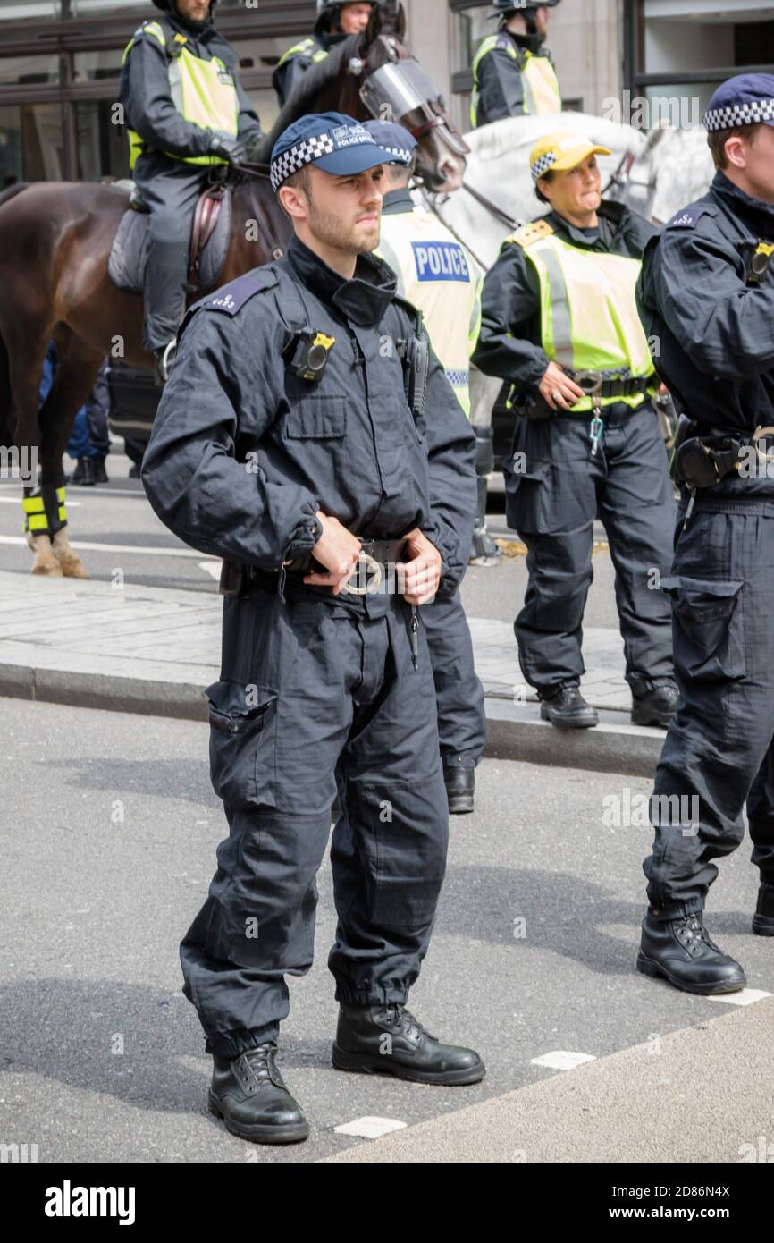 London, United Kingdom, August 3rd 2019:- Police form a line across ...