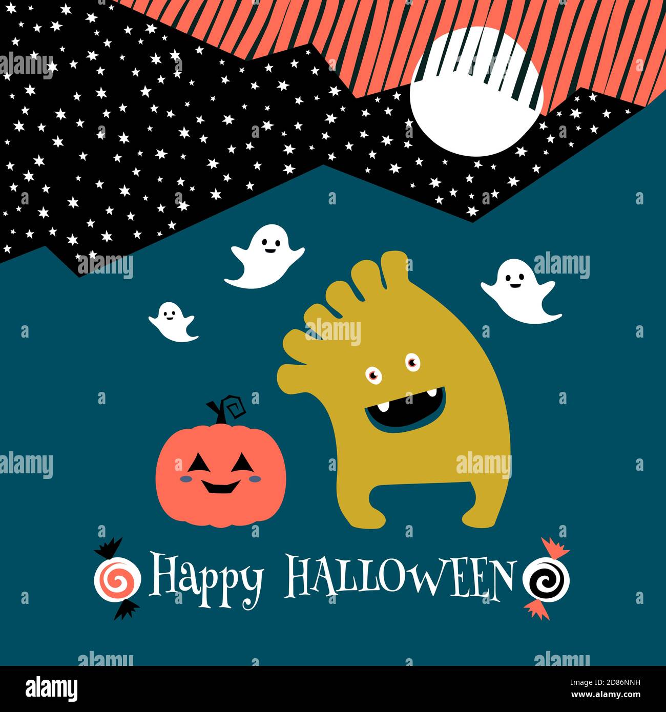 Vector Halloween poster design with halloween symbols, monsters and ...