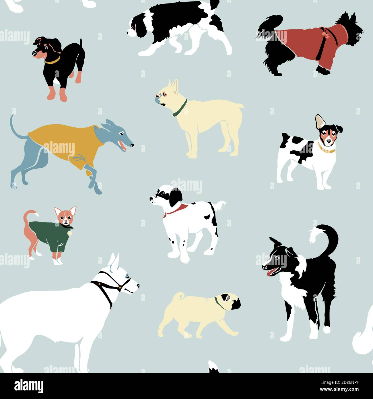 Seamless pattern. Dogs of different breeds. Vector illustration Stock ...