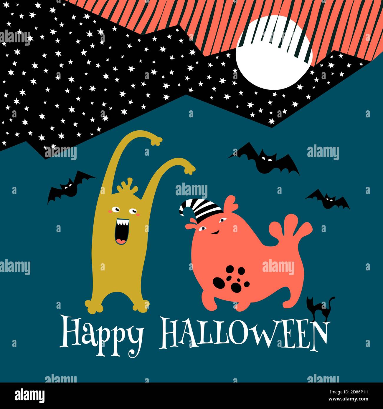 Vector Halloween poster design with halloween symbols, monsters and ...
