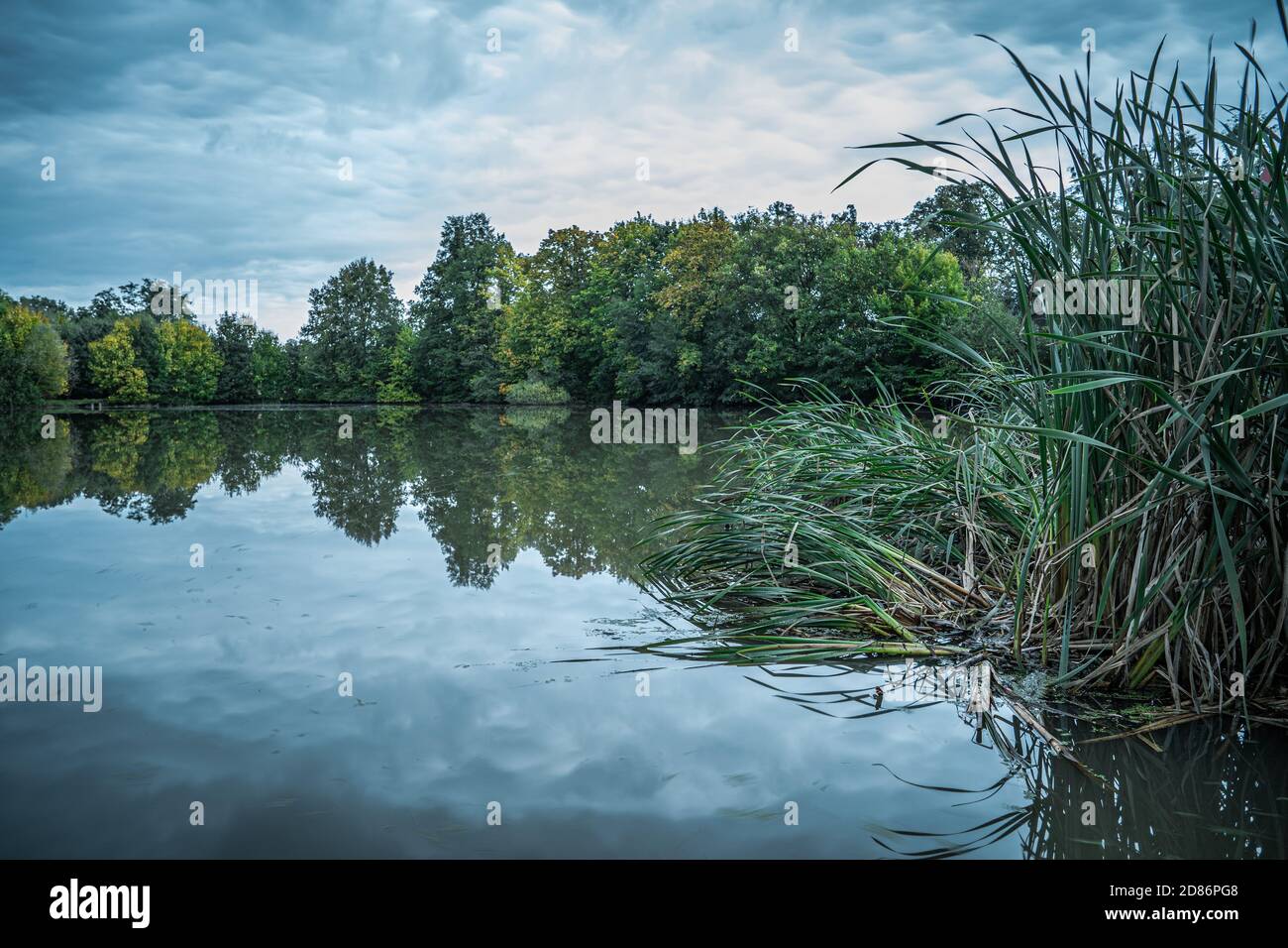 Cloudy sky above pond. Long exposure Stock Photo - Alamy