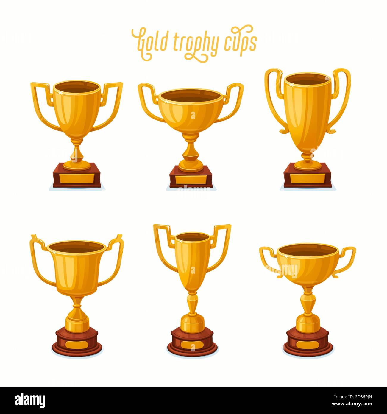 Gold trophy cups. Set of a golden award cups in different shapes - 1st ...