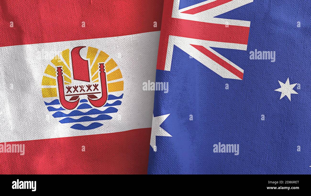 Australia and French Polynesia two flags textile cloth 3D rendering ...