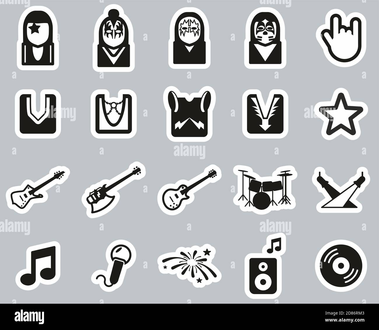 Kiss Band Icons Black & White Sticker Set Big Stock Vector Image & Art ...