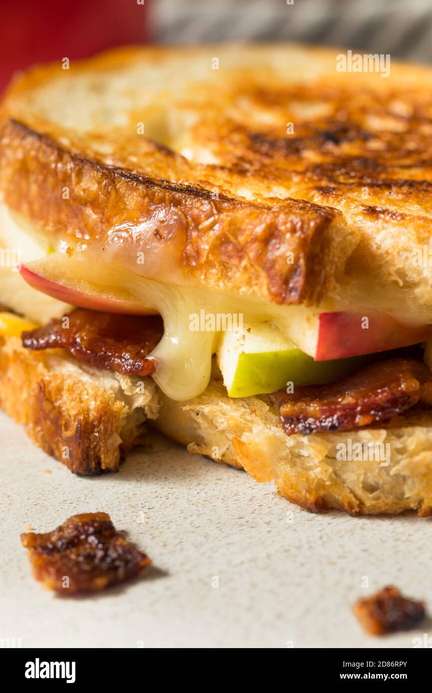 Homemade Bacon Apple Grilled Cheese Panini on White Bread Stock Photo ...