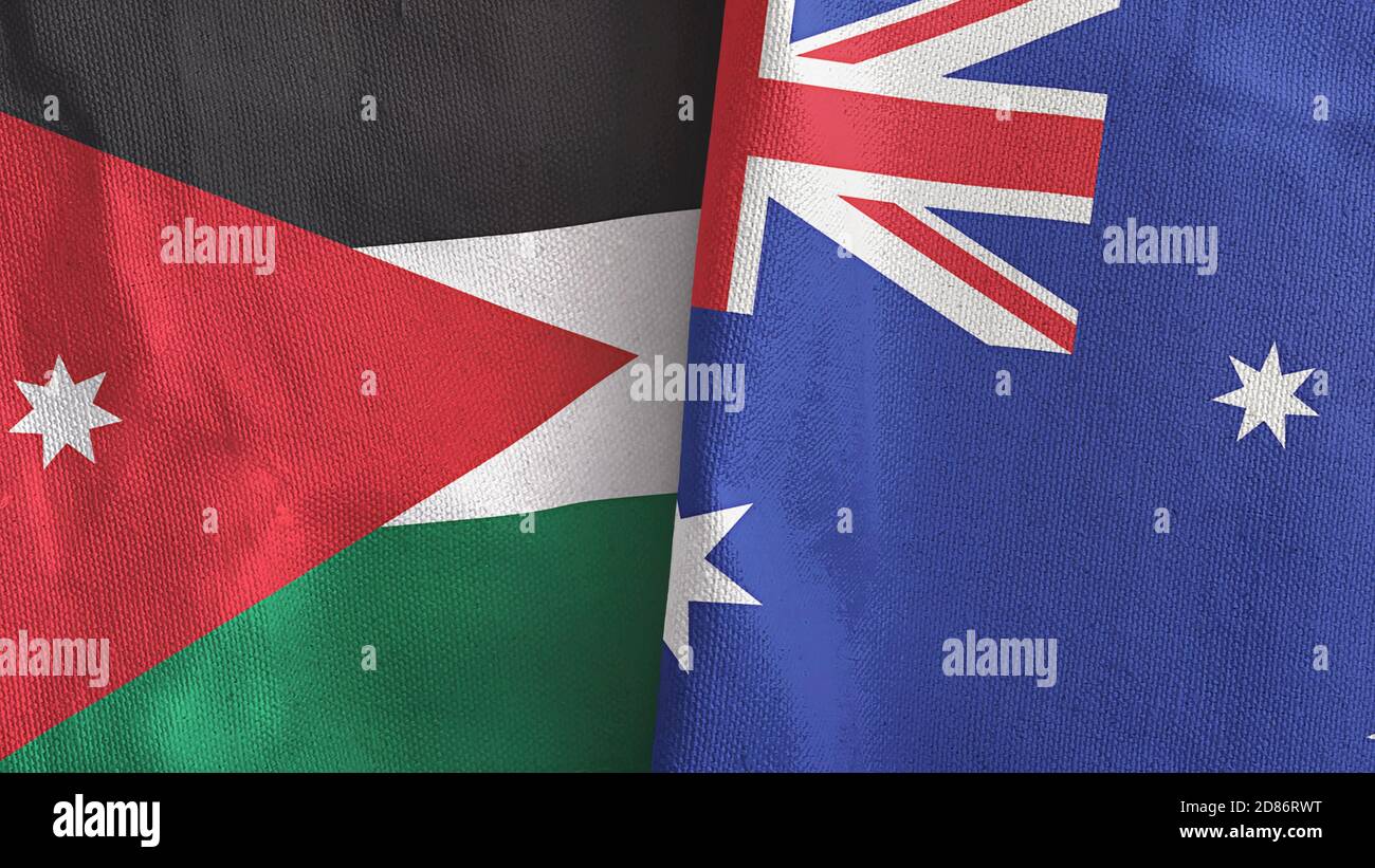 Australia and Jordan two flags textile cloth 3D rendering Stock Photo ...
