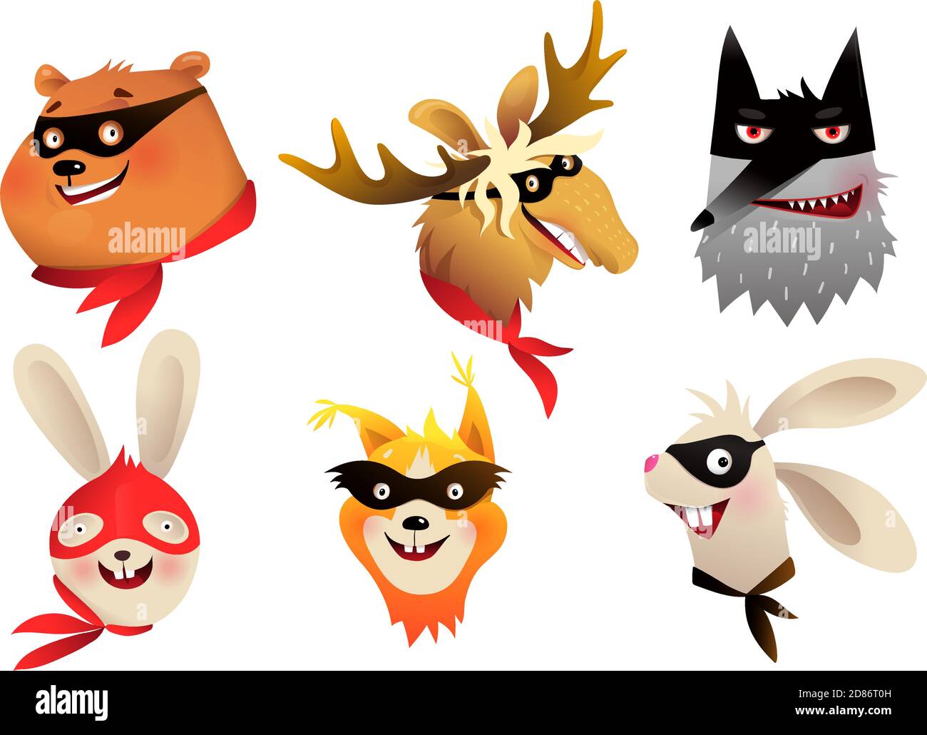 Cartoon wild animals heads set hi-res stock photography and images - Alamy