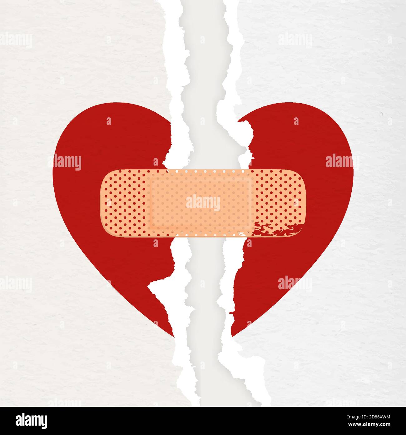 Vector Realistic Paper Textured Torn Heart with Medical Patch Closeup ...