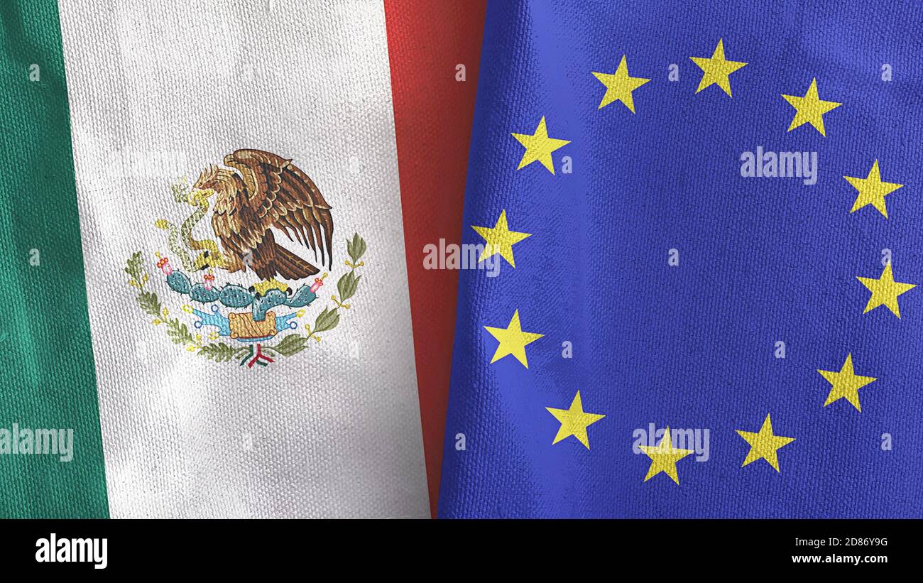 European Union and Mexico two flags textile cloth 3D rendering Stock ...