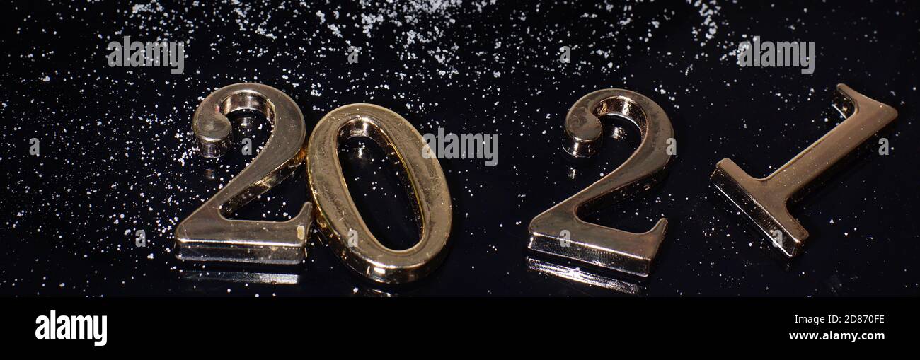 Metal numbers 2021 on a dark background, an elongated panorama Stock ...