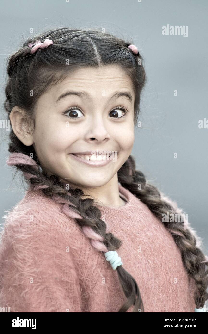 Girl surprised emotional face. What a surprising news. Childhood and ...