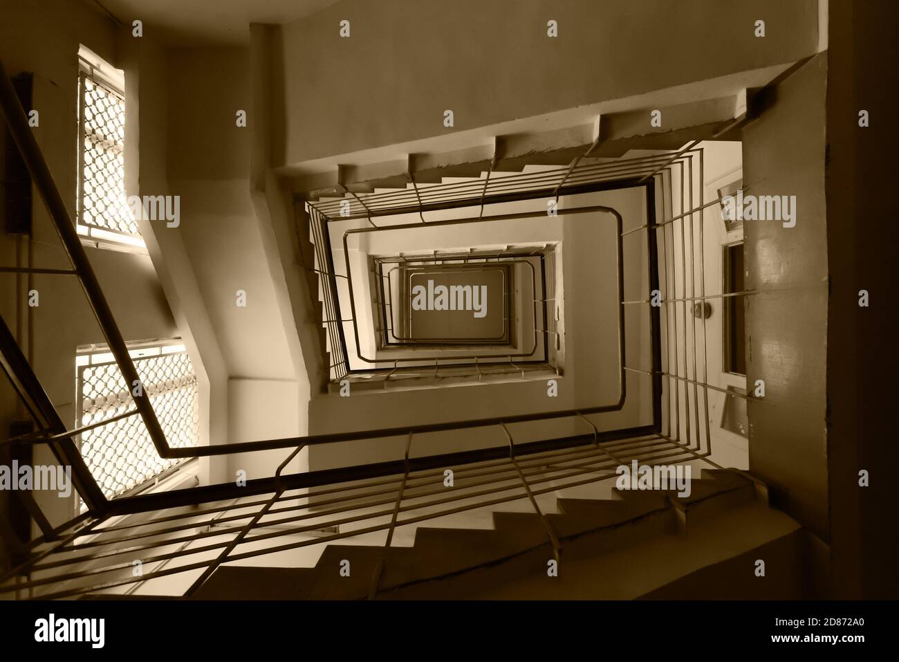 Rectangular spiral staircase of modern building, top view Stock Photo ...