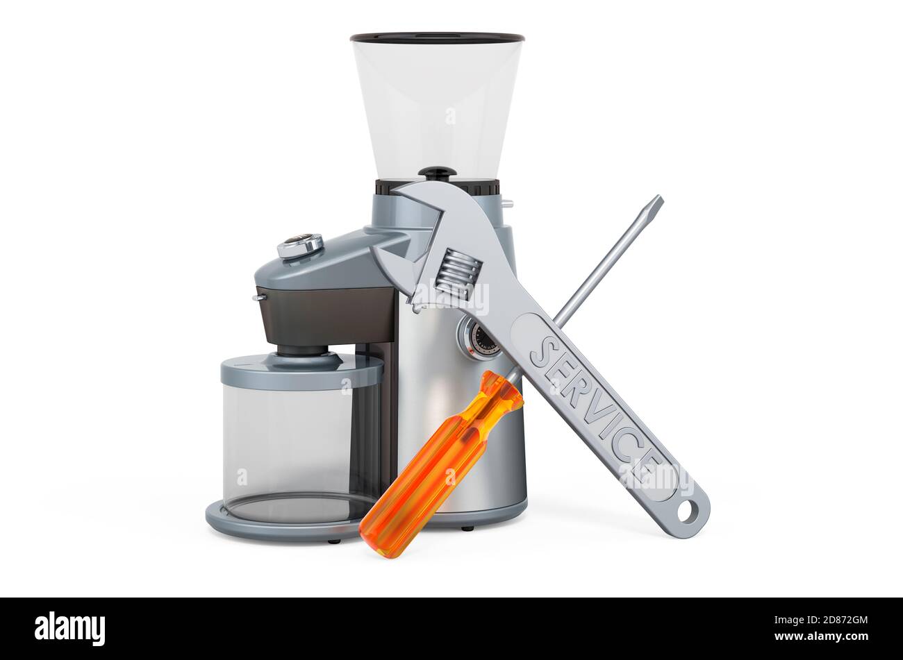 Repair and service of electric coffee grinder, 3D rendering isolated on ...