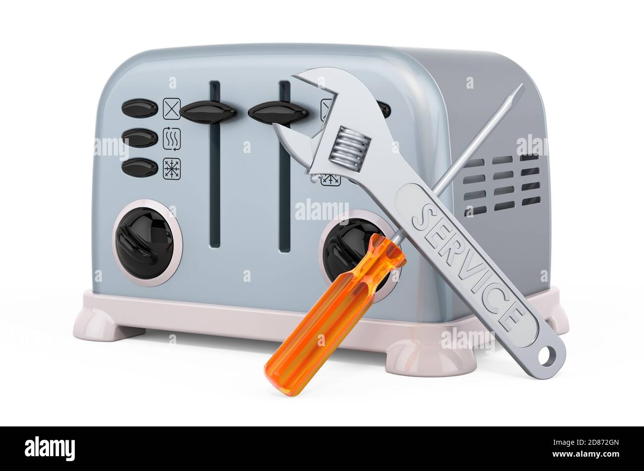 Repair and service of retro toaster, 3D rendering isolated on white ...