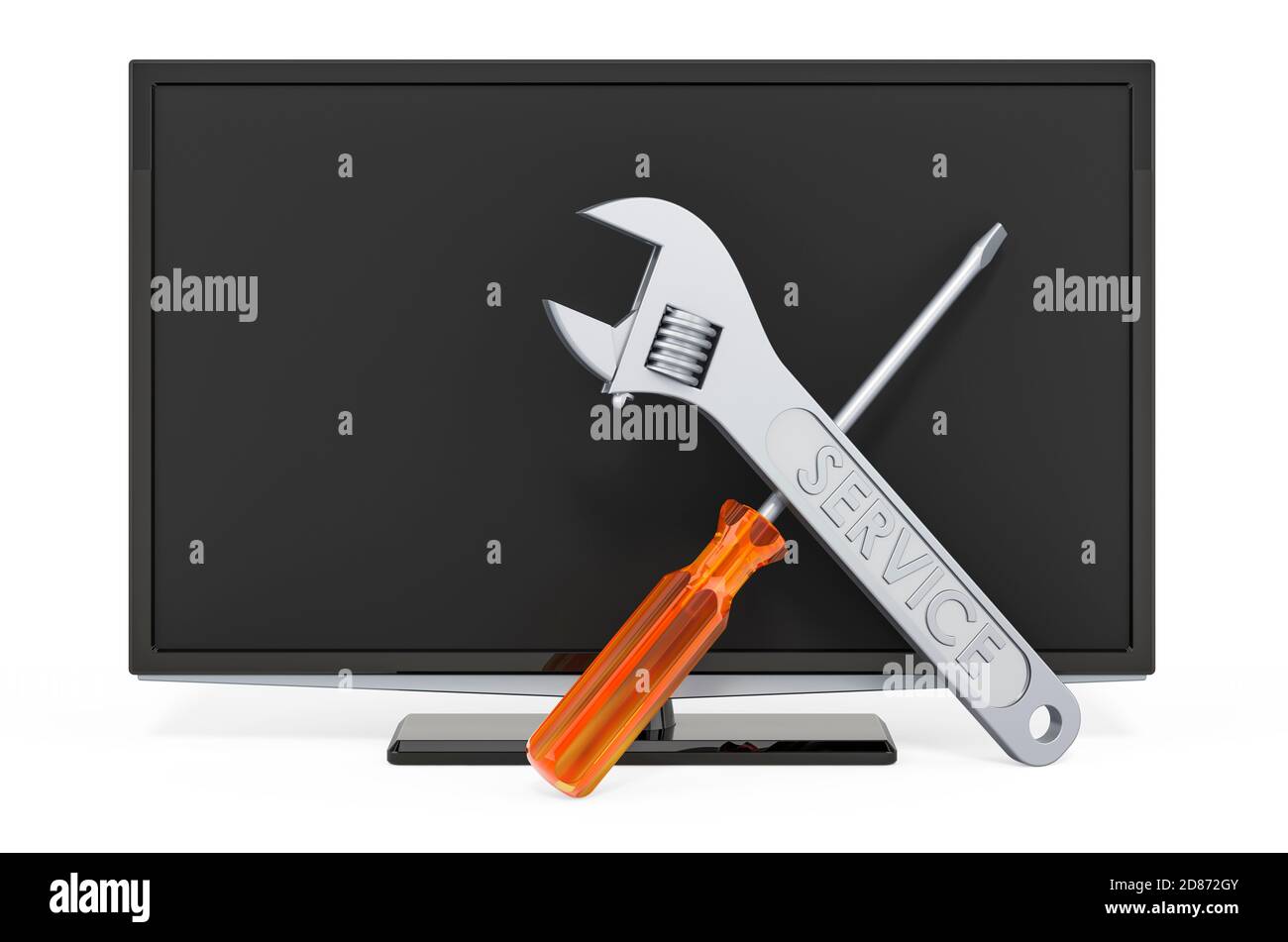 Repair and service of modern TV set, 3D rendering isolated on white ...
