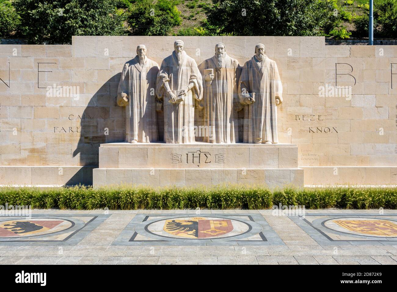 The four statues at the center of the Reformation Wall in Geneva ...