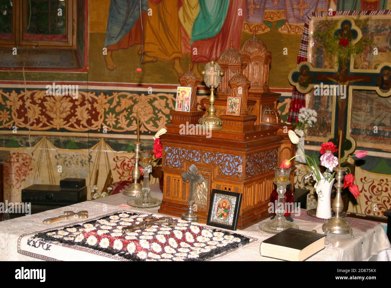 The Altar Table inside the "St. John the Baptist" Christian Orthodox church in Ocna Sibiului ...