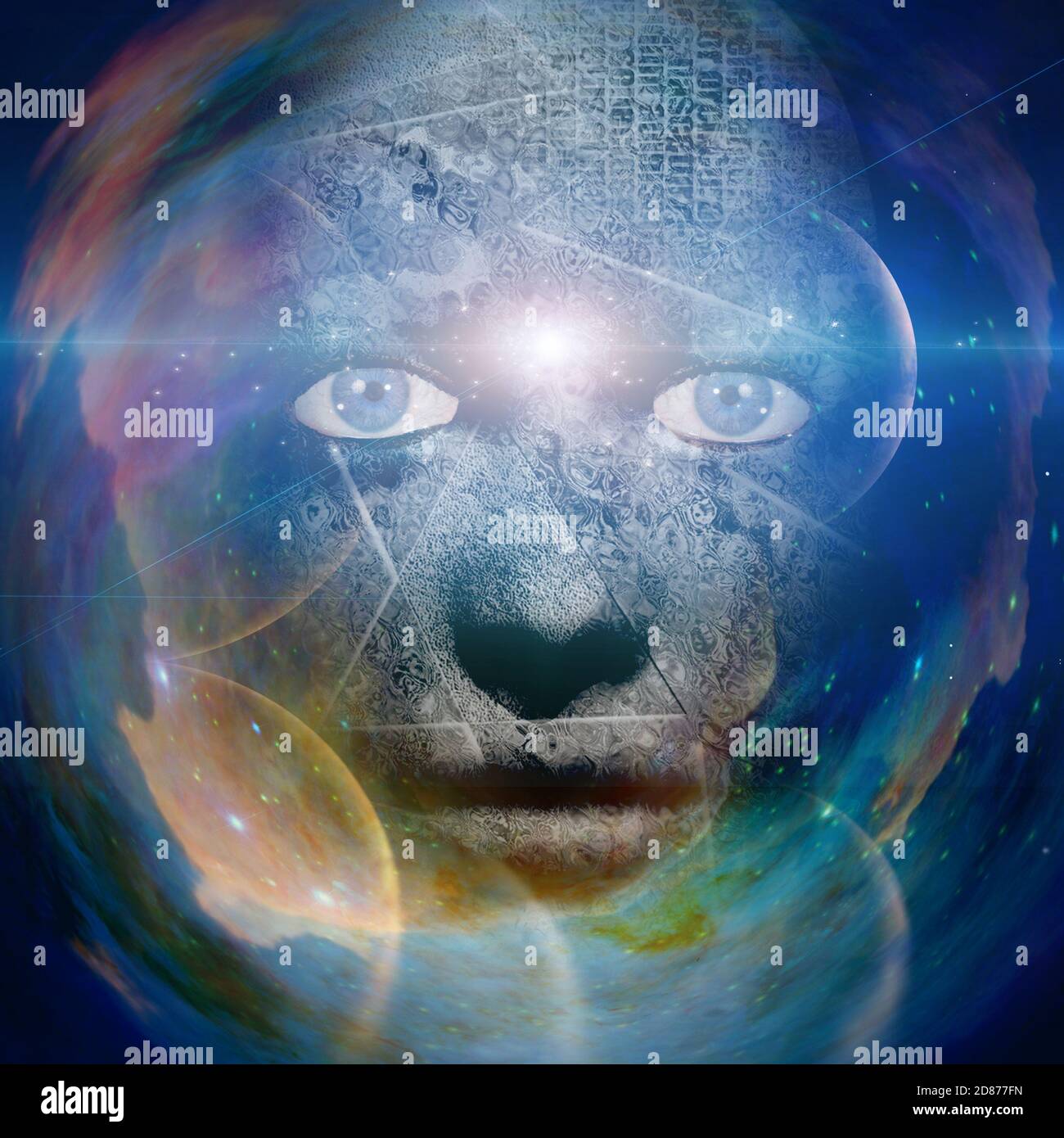 Scary human face with universe background Stock Photo - Alamy