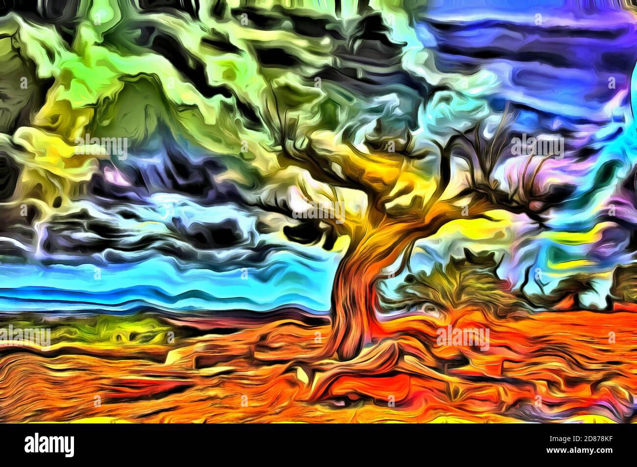 Old tree painting Stock Photo - Alamy