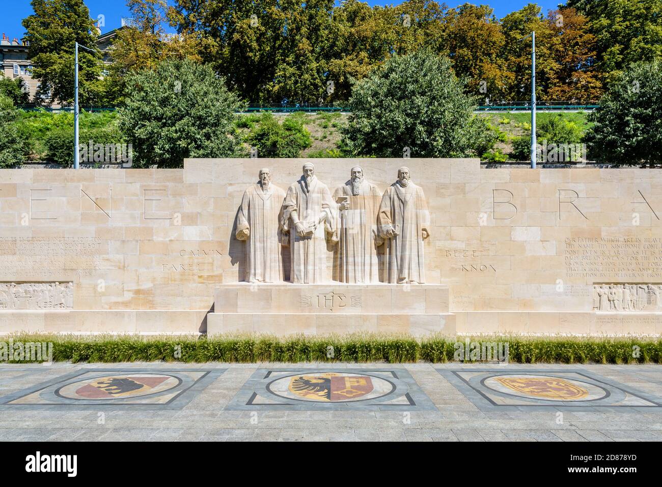 The four statues at the center of the Reformation Wall in Geneva ...