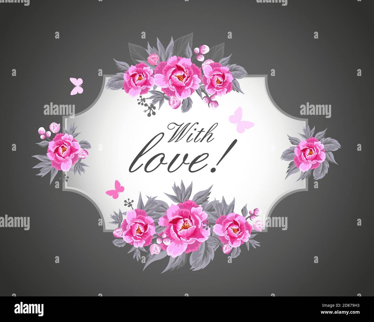 Beautiful floral frame with pink flowers. With love. Vector ...