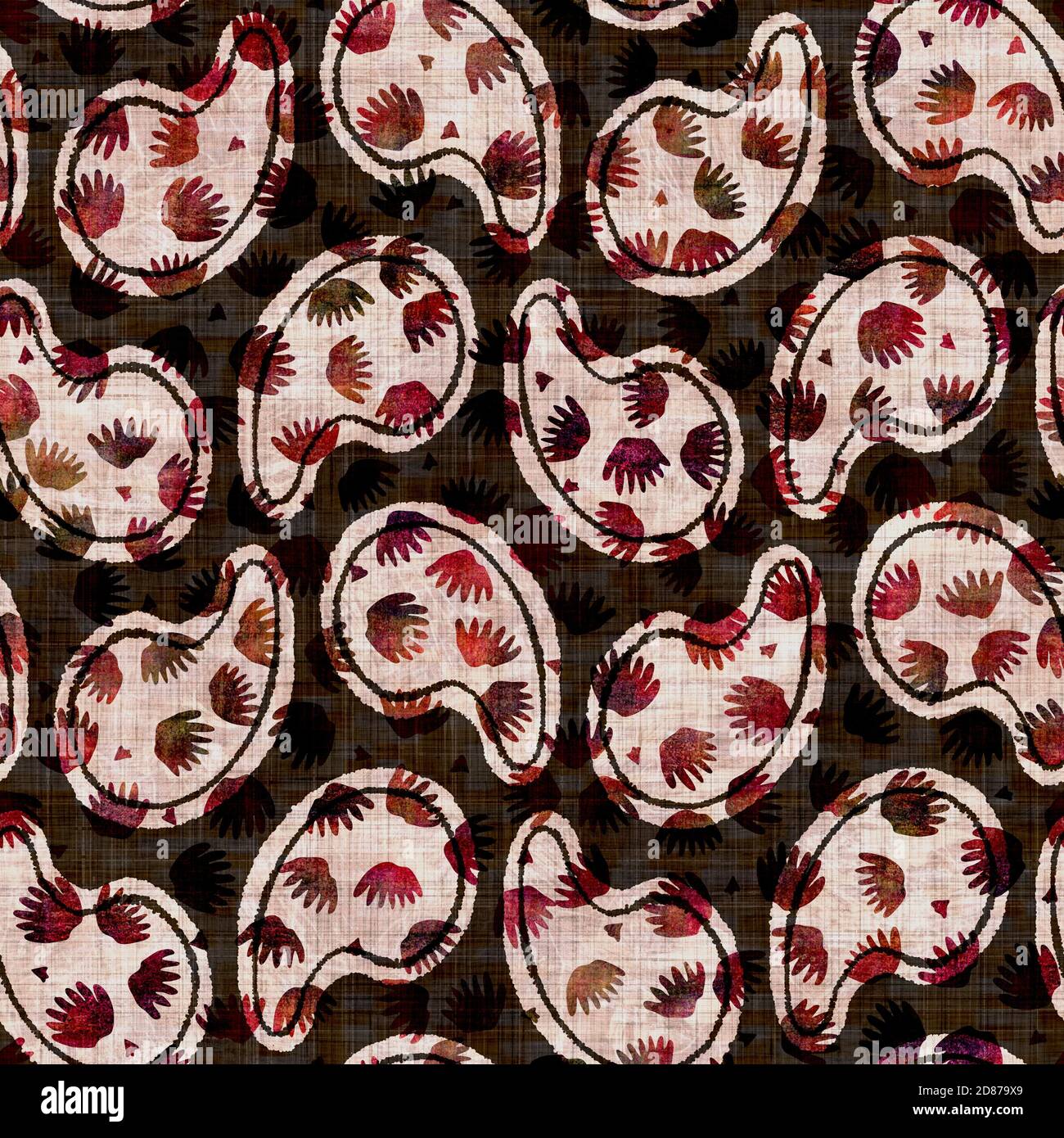 Seamless dark paisley block print background. Boho ethnic soft ...