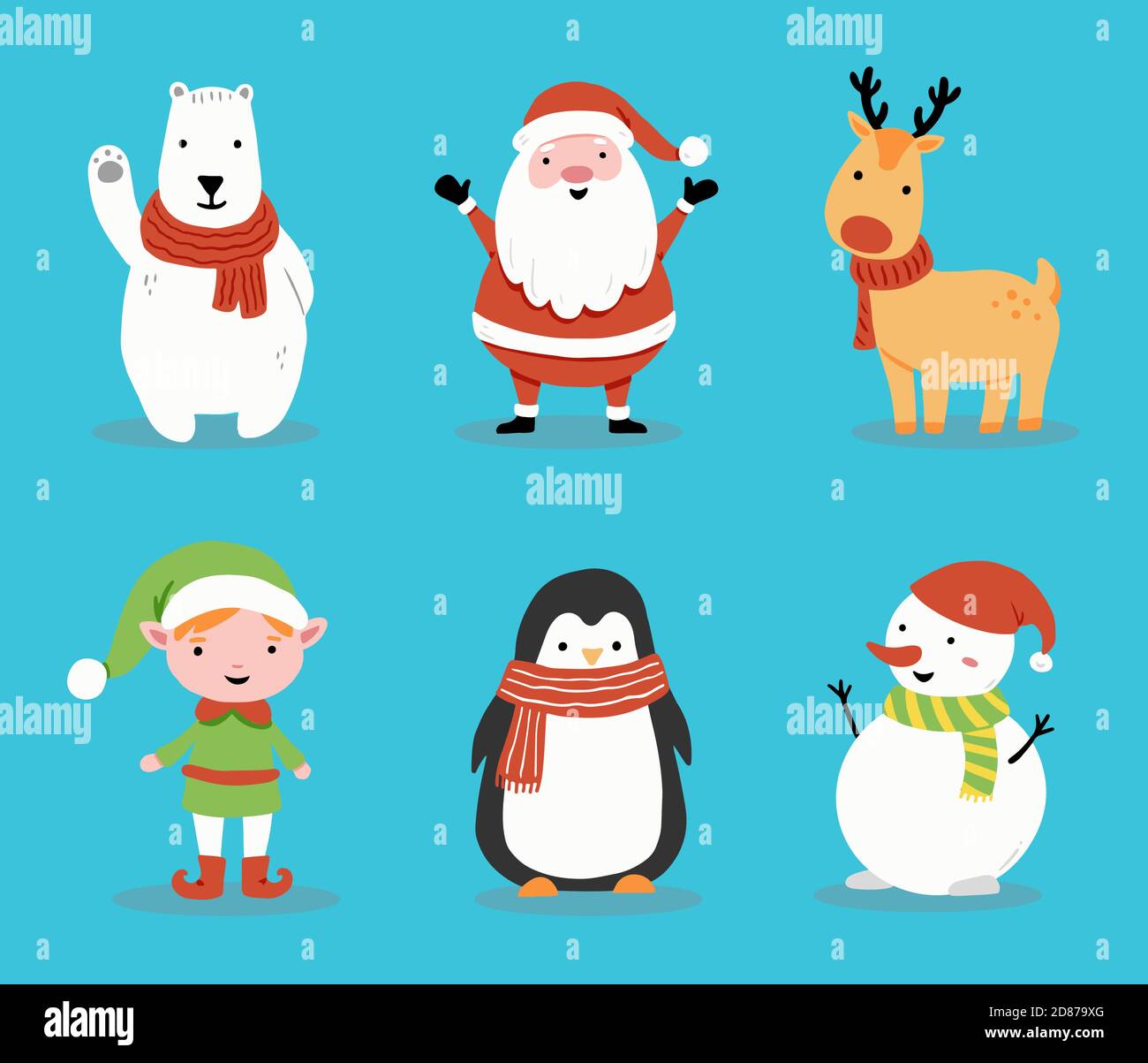 Set of cartoon Santa Claus, deer, snowman, penguin for christmas banner ...