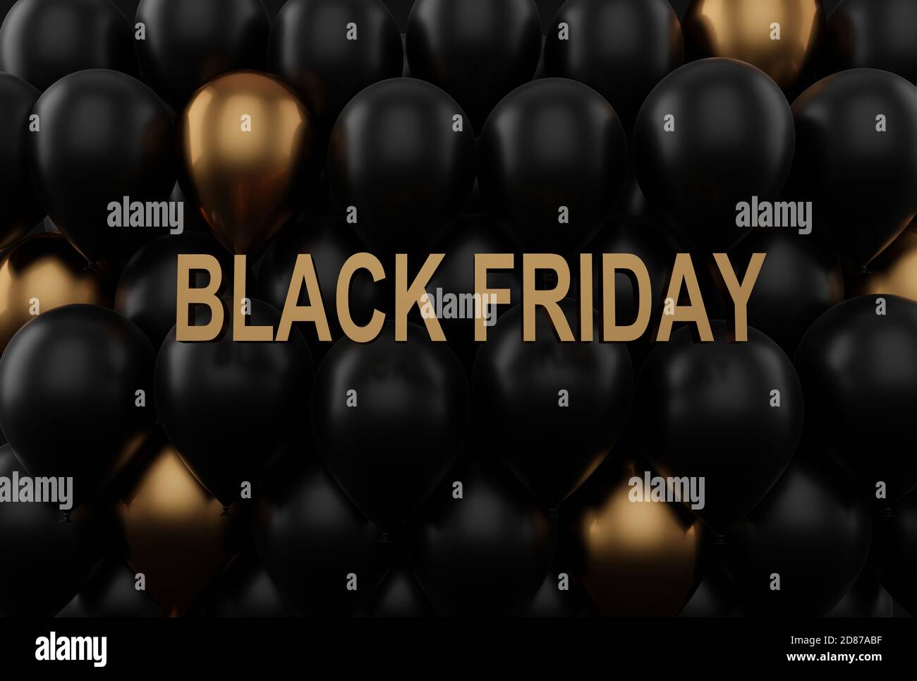 Black Friday text on black golden balloons background, 3d render Stock ...