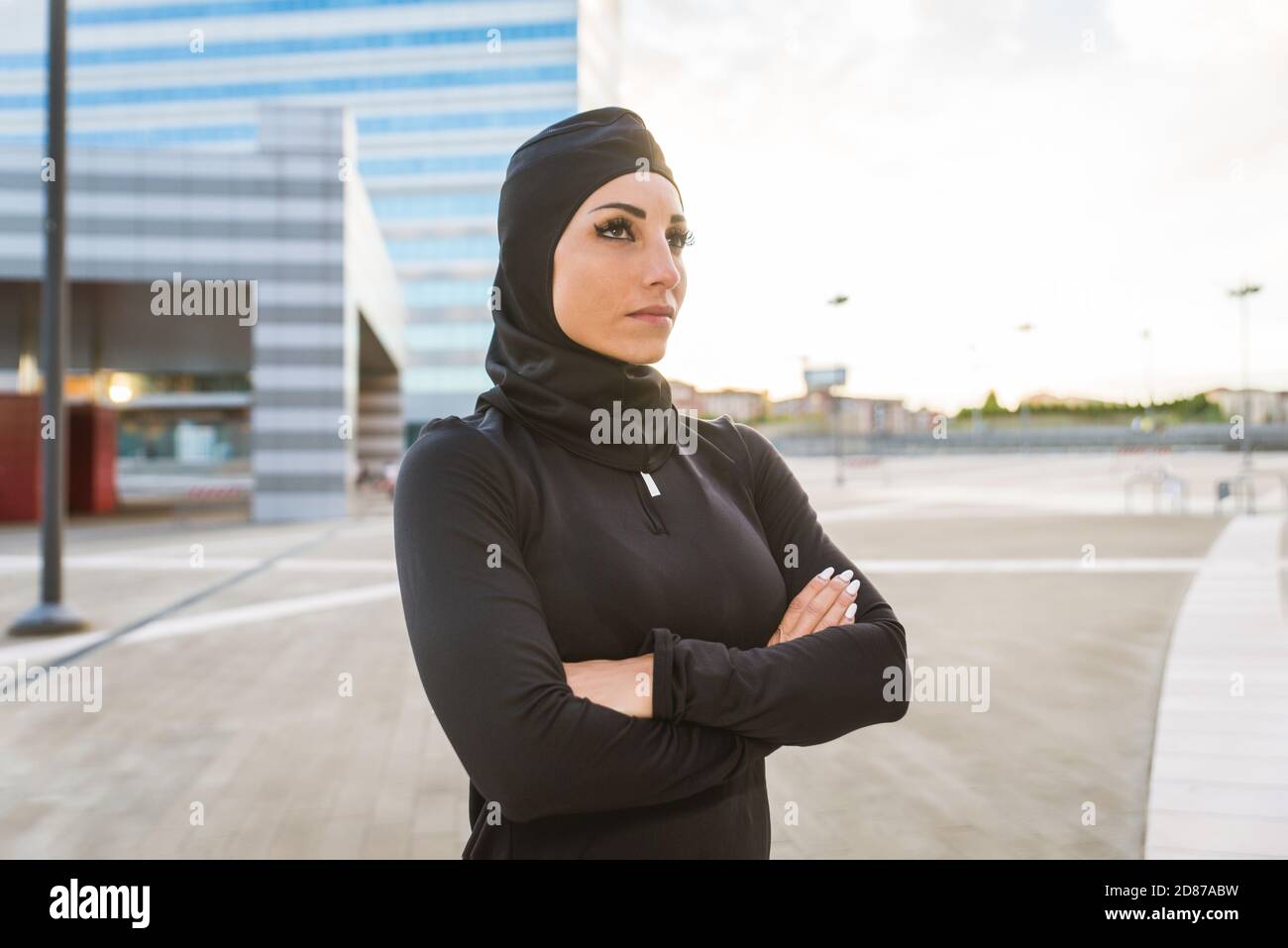 Muslim sportive girl with fit body training outside - Beautiful woman ...