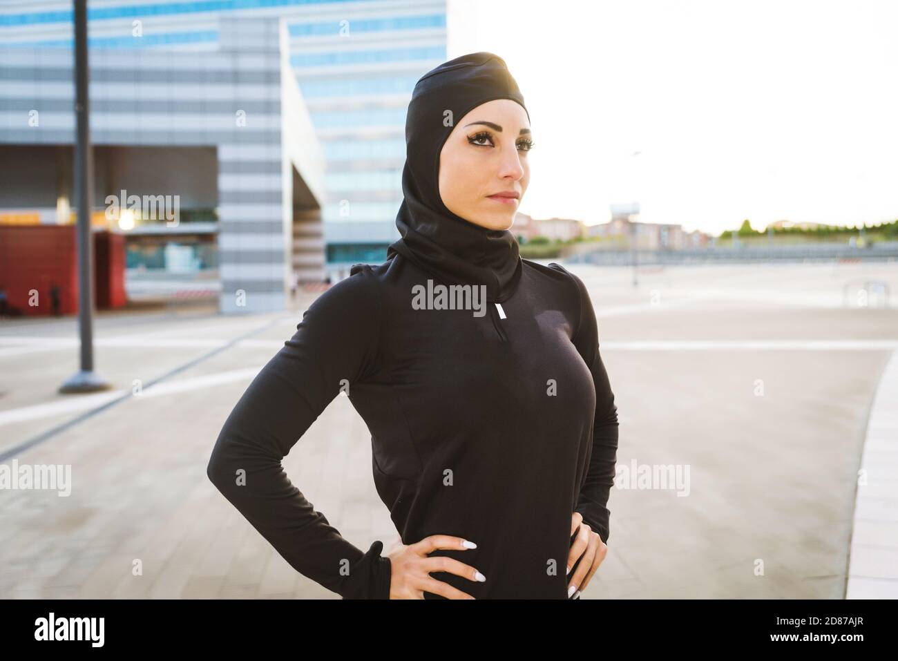 Muslim sportive girl with fit body training outside - Beautiful woman ...