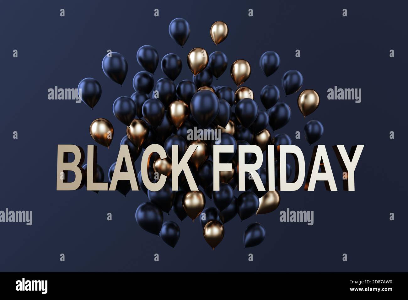 Black Friday golden text and cluster of black golden flying balloons on ...