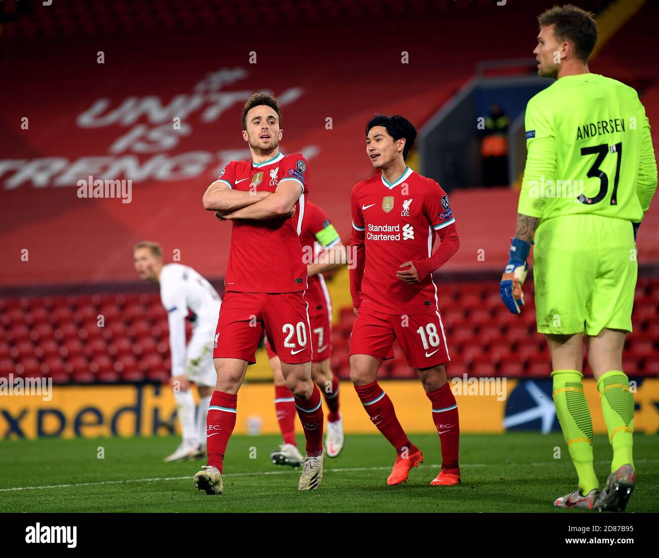 Liverpool's Diogo Jota celebrates scoring his side's first goal of the ...