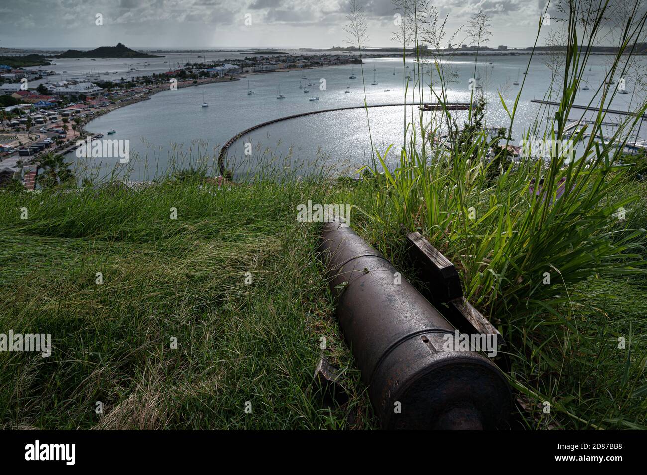 The remains of Fort St Louis, a Napoleonic fort overlooking the town of ...