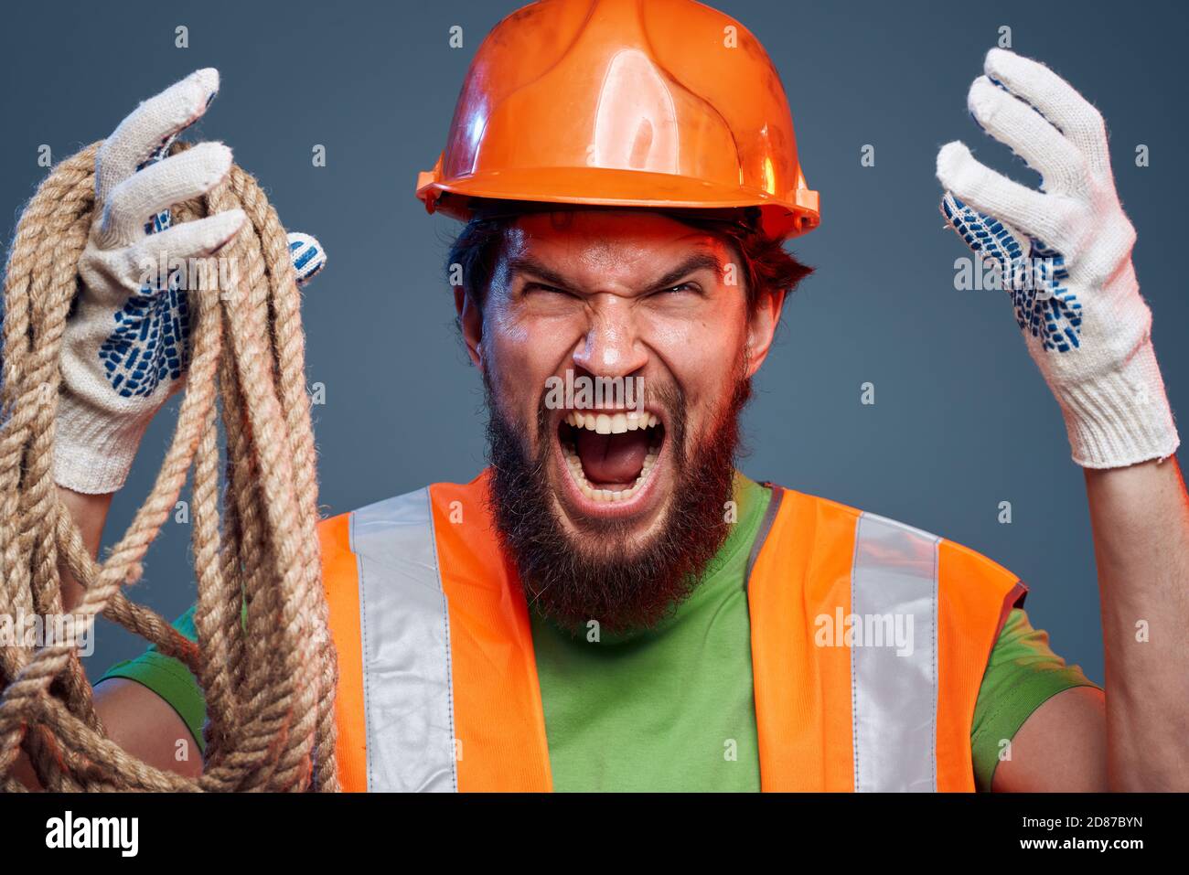 Emotional man work uniform safety hard work lifestyle Stock Photo - Alamy