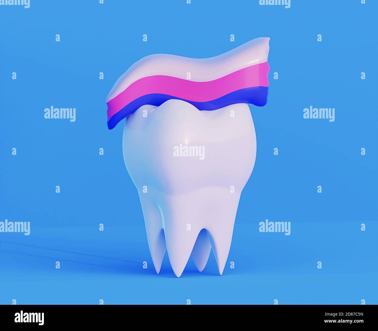 clean white healthy strong molar with toothpaste up. 3d illustration ...