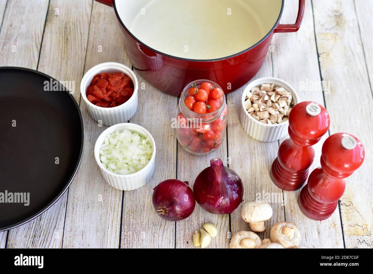 Fresh organic ingredients ready for preparing healthy soups and stews ...