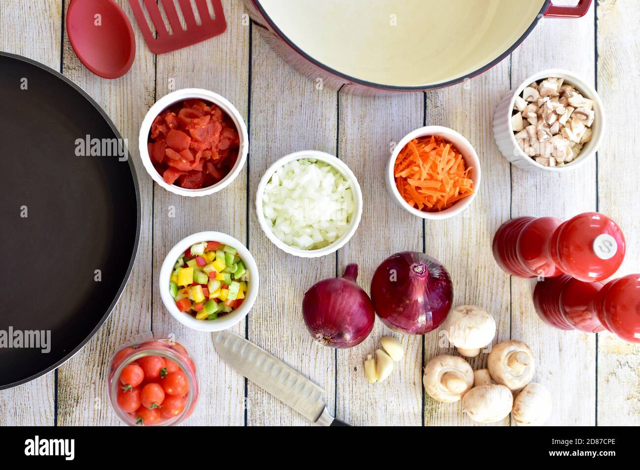 Fresh organic ingredients ready for preparing healthy soups and stews ...