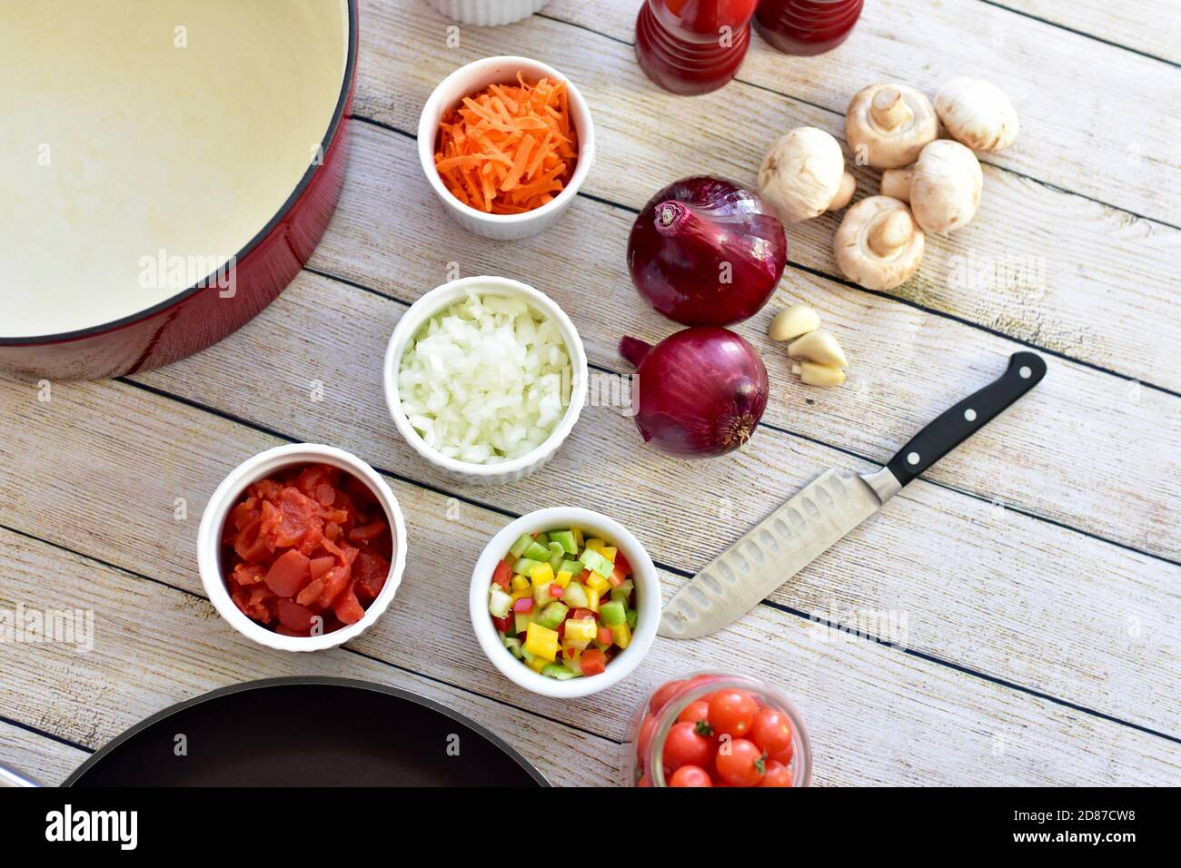 Fresh organic ingredients ready for preparing healthy soups and stews ...