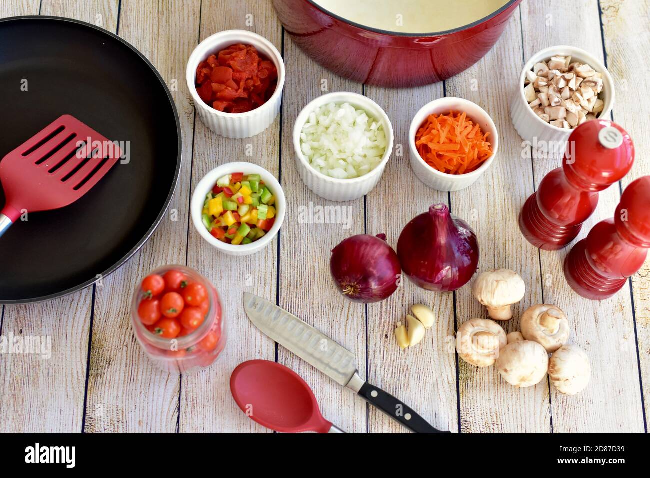 Fresh organic ingredients ready for preparing healthy soups and stews ...