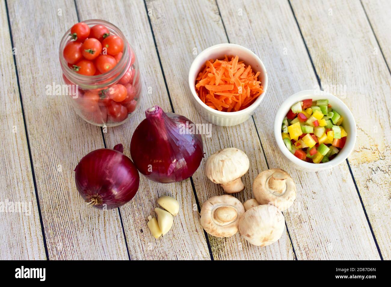 Fresh organic ingredients ready for preparing healthy soups and stews ...