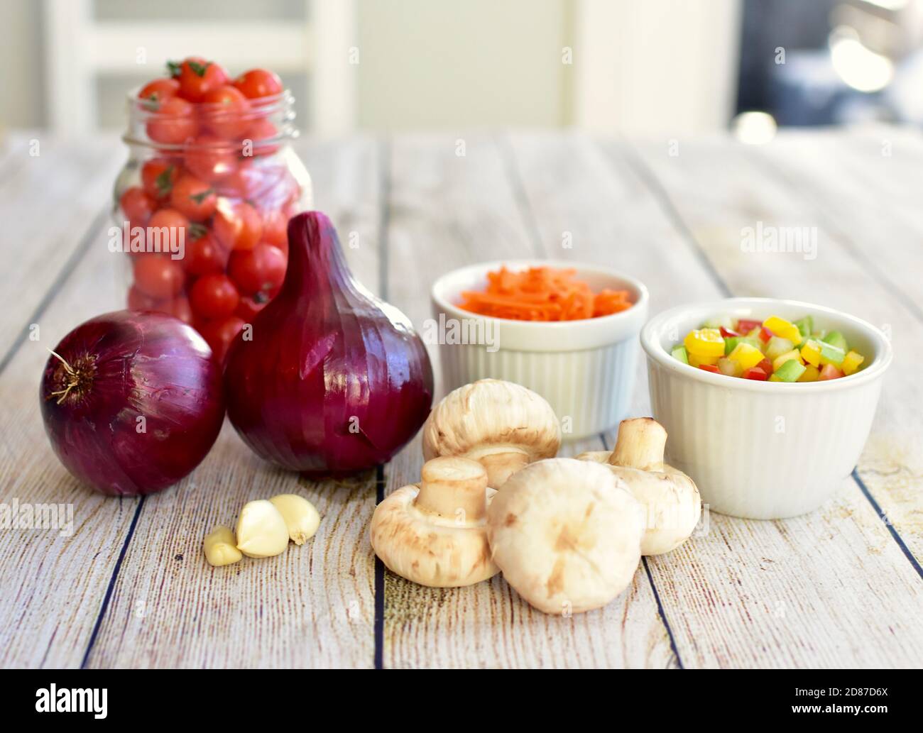 Fresh organic ingredients ready for preparing healthy soups and stews ...