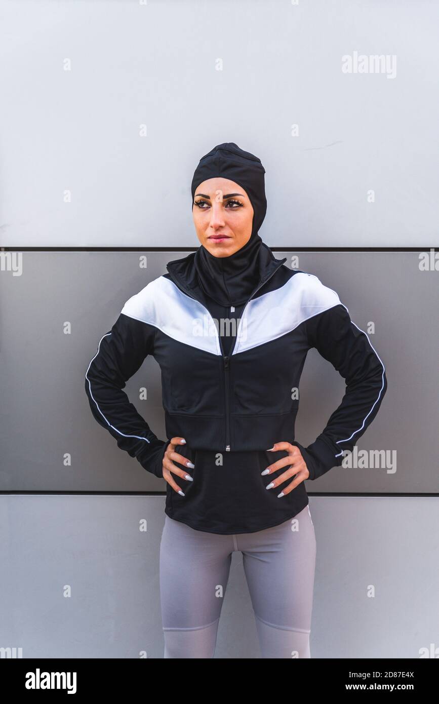 Muslim sportive girl with fit body training outside - Beautiful woman ...