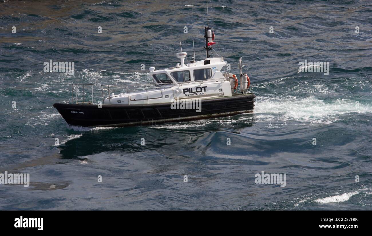 Gibraltar pilots boat underway pitching and yawing across swell caused ...