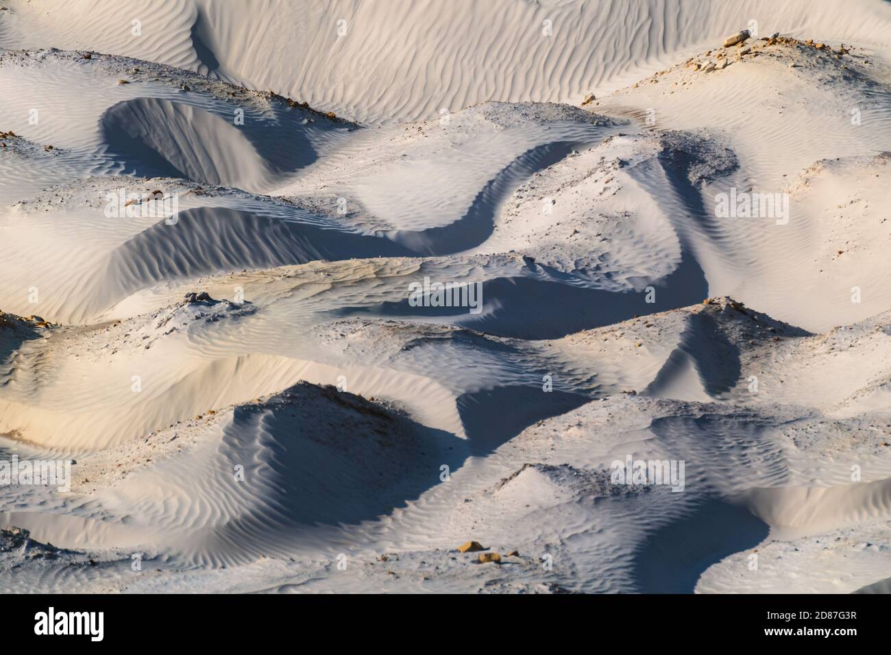 White sand dunes desert curves terrain. Light and shadow smooth rippled ...