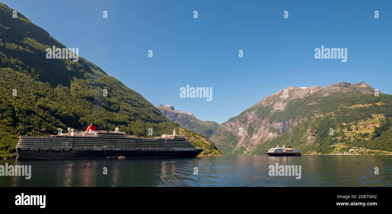 Ship RMS Queen Elizabeth, Geiranger, Møre og Romsdal, Norway ...